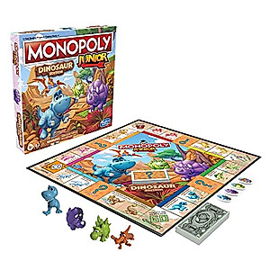 Hasbro Gaming Monopoly Junior Dinosaur Edition Board Game, 2-4 Players, with Dino-Themed Toy Tokens, Ages 5+ (Amazon Exclusive)
