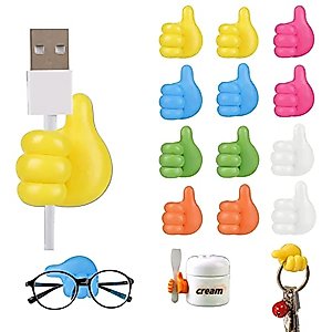 Silicone Thumb Wall Hook,16pcs Creative Self Adhesive Thumbs Up Shap Clips,Cord Holder Thimb Hooks, Multi-Function Data Wire Cable Clips for Home Office Desk Organize Key Hangers Car Storage