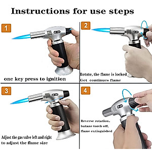 Refillable Butane Torch, Cooking Flame Stable & Adjustable, with Safety Lock, Fit All Gas, for Desserts, Creme Brule, BBQ Baking,Welding. (Gas not Includ, 4.72x1.8x5.7 inches), Black, SF-507