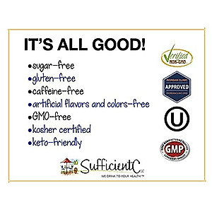 Sufficient-C High Dose Non-GMO Vitamin C Lemon Peach Immune-Ade Drink Mix, Convenient 125 Grams - with L-lysine, Bromelain and a Premium 96% Pure Green Tea Extract - immune, thyroid and collagen support for healthy skin - UTI, acne, cold and canker sore,