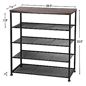 UHSTORAGE Shoe Rack Organizer, [Stable & Solid] Heavy Duty Shoe Shelf Rack for Entryway, 5 Tier Shoe Storage Metal Cabinet for Closet Hallway Bedroom Entryway, Holds 20-25 Pairs, Brown and Black