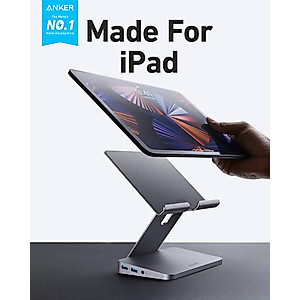 Anker , 551 USB-C Hub (8-in-1), with Foldable Tablet Stand, Dock, 4K HDMI, 2 USB-A Data Ports, for iPad Pro 5th Gen / iPad Air 5th Gen/iPad Mini 6th and Later (Silver)