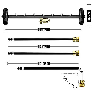POHIR Pressure Washer Water Broom Pro Max 24 Inch Undercarriage Power Washer Attachment with 3pcs Extension Wand and Quick Connect Pivot Coupler Surface Cleaner 4000psi, 2 in 1 Underbody Car Washer