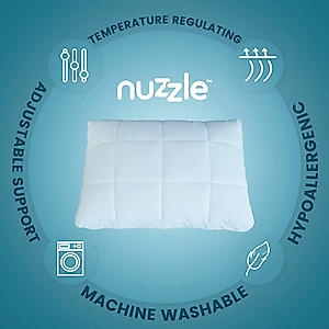 Nuzzle AS-SEEN-ON-TV Bed Pillow for Sleeping - Ultra Cool and Comfortable - Two Adjustable Inner Layers for Comforting Support - Perfect for Side, Back, and Stomach Sleepers - 100% Machine Washable