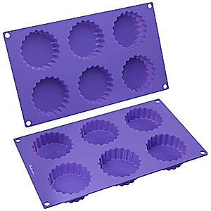Bakerpan Silicone 2 3/4 Inch Round Tart Mold, Mini Cakes, Desserts, 6 Cavities Pan - Set of 2