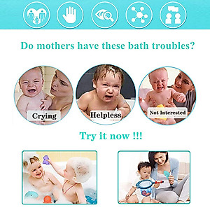 Bath Toy , Fishing Floating Animals Squirts Toys Games Playing Set with Fishing net , Fish Net Game in Bathtub Bathroom Pool for Babies Toddlers and Kids (Blue)