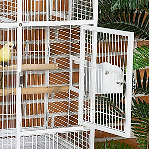 PawHut 55" Large Parrot Cage with Toy Hooks Above Top Bird Perch, Tray, Food Cups, Rolling Stand, Bird Cage for Cockatiels, Parakeets, Lovebirds