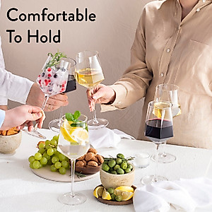 Frost Living Wine Glasses Set of 6 - Long Stem Crystal Hexagon Shaped Wine Glass Set - Large, Beveled, Diamond Shape Sides Lets Wines Breathe