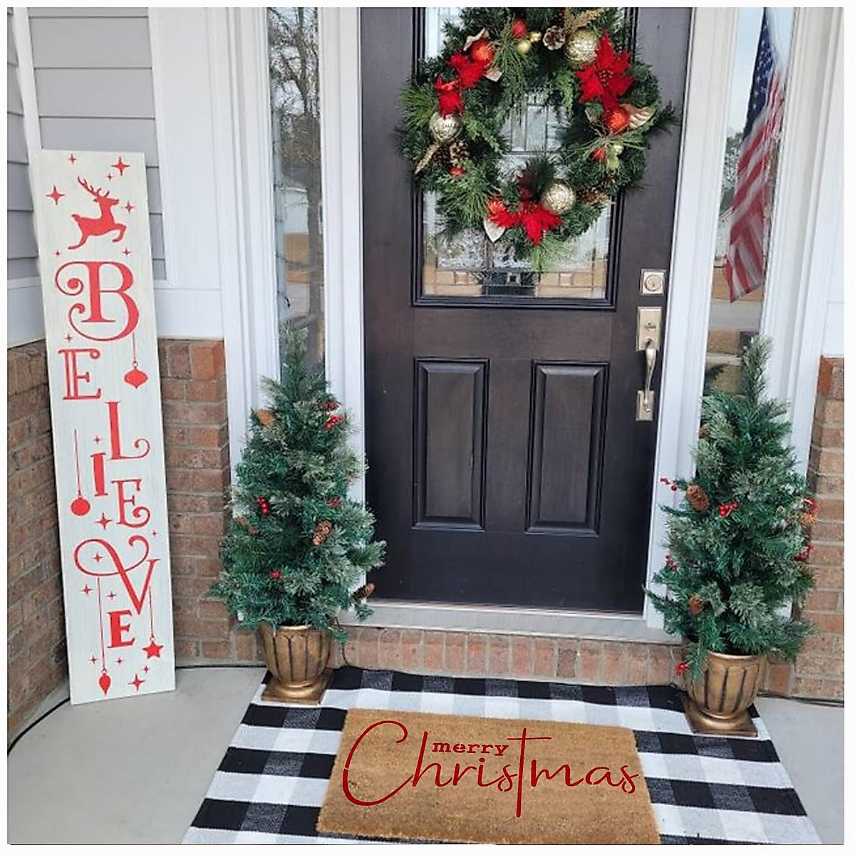 12 Pcs Christmas Stencils for Painting on Wood Porch Sign, Large Believe Merry Christmas Stencil Holiday Nativity Painting Stencils for Wood Sign DIY Crafts Canvas Fabrics (12pcs Porch christmas)