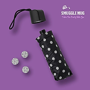 BoozeBrella by Smuggle Mug | Umbrella Hidden Alcohol Flask | Disguised Plastic Container to Sneak Liquor | Conceal Flasks for Women & Men | Funny & Sneaky Way to Hide Liquid (Black w/White Dots)