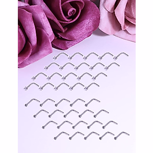 Vsnnsns 20G Nose Rings for Women Men 316L Surgical Stainless Steel L Shaped Nose Studs Screw Bone Nose Rings Piercings 20 Gauge Nostril Piercing Nose Studs Jewelry Diamond CZ 2mm Silver