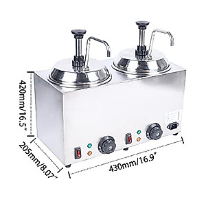 Cheese Warmer with Pump, Electric Nacho Cheese Dispenser with 2 * 2L Insert Pots, Stainless Steel Hot Cheese Dispenser for Salad Jam Seasoning Sauce
