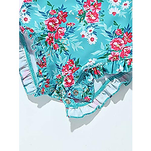 MSemis Infant Baby Girls Floral Printed Ruffled Back Rash Guard UPF 50+ Swimwear Swimsuit Bathing Suit Blue 18-24 Months