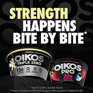 Oikos Triple Zero Vanilla Nonfat Greek Yogurt Pack, 0% Fat, 0g Added Sugar and 0 Artificial Sweeteners, Just Delicious High Protein Yogurt, 4 Ct, 5.3 OZ Cups