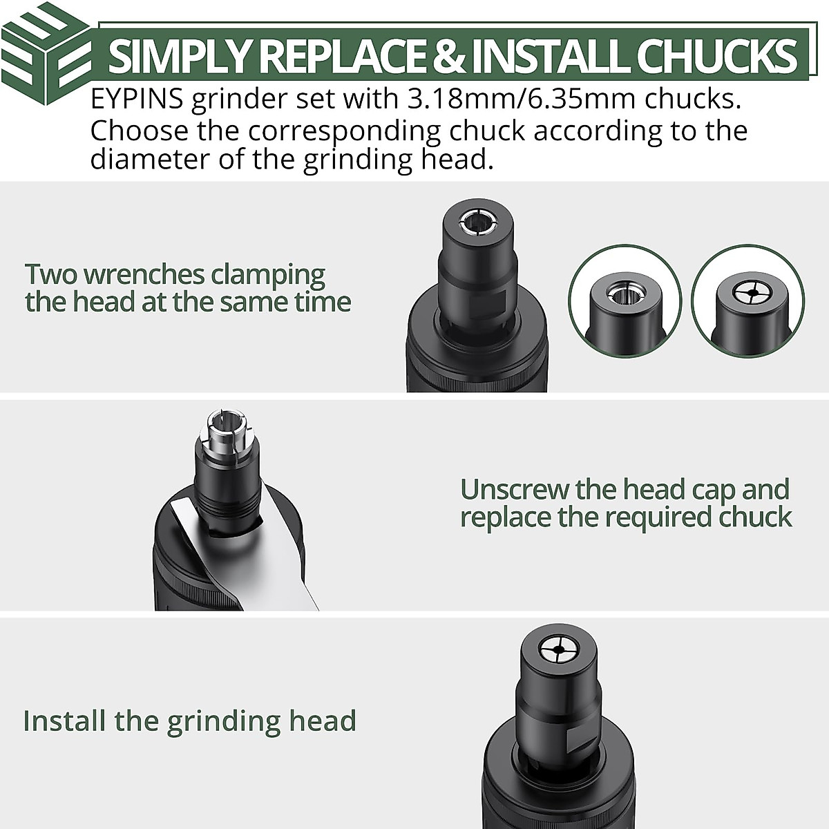 EYPINS Air Straight Die Grinder,1/4" Pneumatic Angle Die Grinder,25000 RPM,Heavy Duty Compressed Sander Polisher for Contour Grinding, Cutting, Polishing, Weld Repair,Deburring