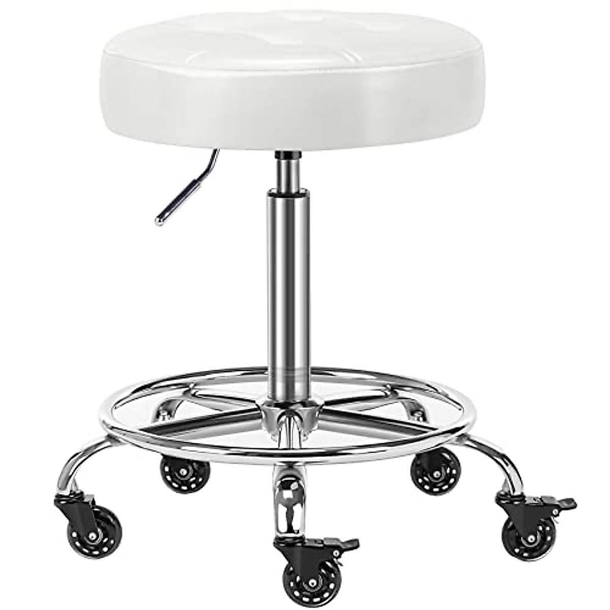 CoVibrant Lockable Rolling Stool Adjustable Swivel Stool with Noiseless Rubber Wheels and Foot Rest for Kitchen Medical Esthetician Studio