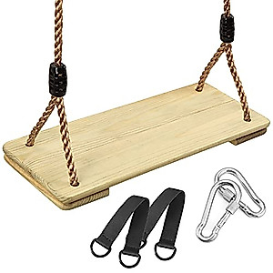 PELLOR Wooden Tree Swing for Kids - Anticorrosive Hanging Swing Seat 17.1 x6.8 x1.1, Adjustable PE Rope Kids Swing for Backyard Patio Garden Playground,220lbs