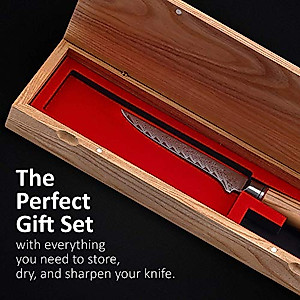Master Maison 6" Damascus Steel Fillet Knife With Full-Tang Handle, Sheath, Sharpening Stone, Storage Box & Drying Cloth | AUS-10 Japanese Stainless Steel Ultra Sharp Filleting & Boning Knife For Fish