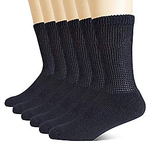 +MD Non-Binding Diabetic Socks for Men Women-6 Pairs Medical Circulatory Crew Socks with Cushion Sole Black 13-15