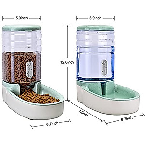 Automatic Dog Cat Feeder and Water Dispenser Gravity Food Feeder and Waterer Set with Pet Food Bowl for Small Medium Dog Puppy Kitten, Large Capacity 1 Gallon x 2