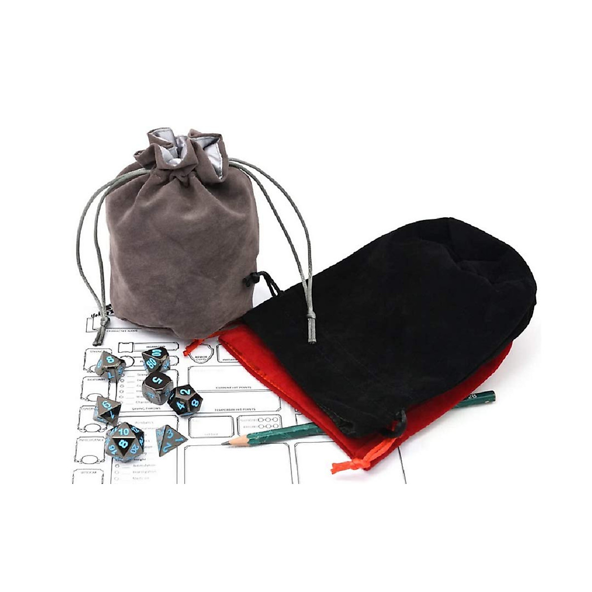 zmgmsmh Drawstring Dice Bag Chess bag small pouch hold chess pieces velvet Fabric Dice Pouch cosplay coin pouch Velvet Jewelry Bag Red/Grey/Black (3, Multicolor)