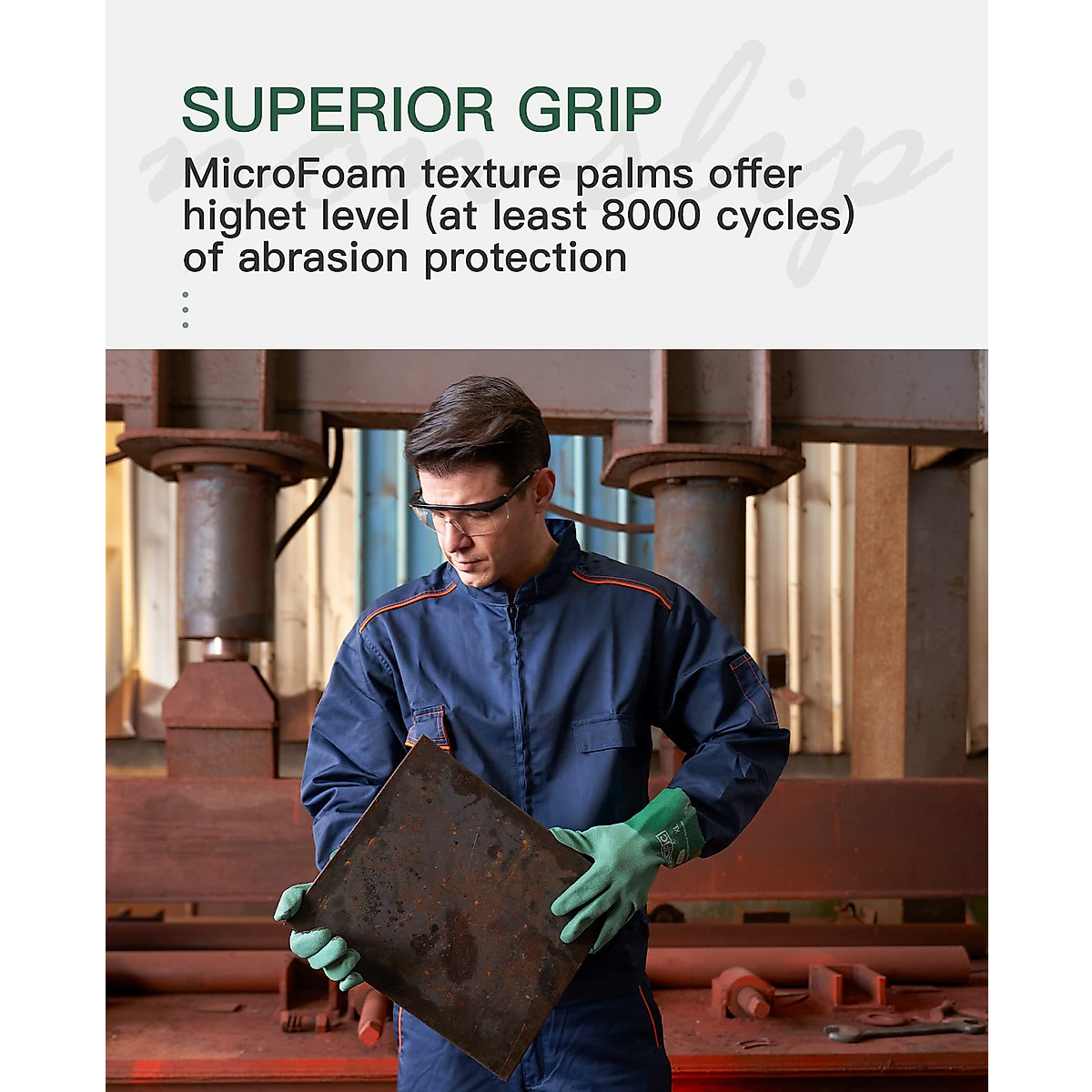 PACIFIC PPE Nitrile Chemical Resistant Gloves, Chemical Gloves, Reusable Heavy Duty Work Gloves, Acid, Alkali and Oil Protection, Non-Slip, Large