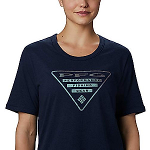 Columbia Women's PFG Triangle Tee Short Sleeve Shirt, Collegiate Navy/Dolphin, Large