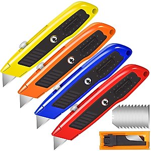 Jetmore 4 Pack Box Cutter Utility Knife, Heavy Duty Box Cutter Knife Razor Knife with 10 SK5 Blades, Box Cutter Retractable, Aluminum Shell Box Opener Box Knife for Home Office Construction