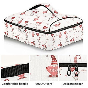 Kcldeci Insulated Thermal Food Carrier Insulated Casserole Carrier for Hot or Cold Food,Loving Hearts with Cute Gnome Insulated Tote Bag for Potluck Cookouts Parties Picnic,Lasagna Lugger