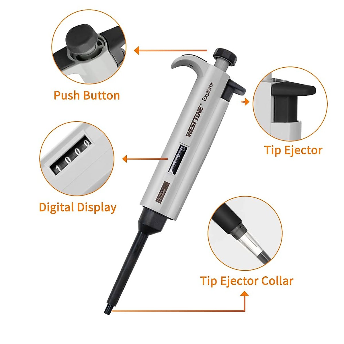 WEST TUNE 10-100μL Micropipette High-Accurate Pipettor Adjustable Variable Volume Single-Channel Pipette for Laboratory