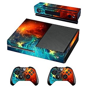 FOTTCZ Vinyl Skin for Xbox One Console, Sound Box & Controllers Only, Sticker Decorate and Protect Equipment Surface, Orange Nebula