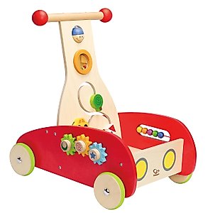 Hape Wonder Walker Push and Pull Toy | Award Winning Wooden Toddler Walking Activity Center, Rolling Baby Walker Toy, Red/Natural