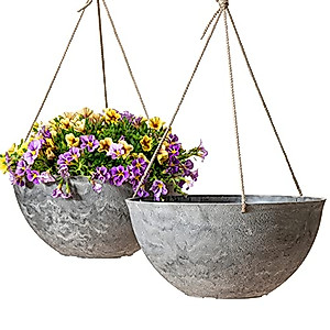 LA JOLIE MUSE Large Hanging Planters for Indoor Outdoor Plants, Hanging Flower Pots Marble Pattern (13.2 Inch,Set of 2)