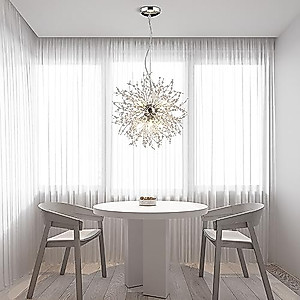 Camastar Modern Small Chandelier, 8 Lights Chrome Firework Chandelier, Dandelion Crystal Chandeliers for Entryway, Sputnik Pendant Light Fixture for Dining Room