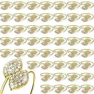 Hotop 100 Pcs Napkin Rings Set Gold Bling Napkin Rings Metal Leaves Napkin Holders Rhinestone Napkin Buckle for Wedding Christmas Holiday Party Dinner Table Decoration