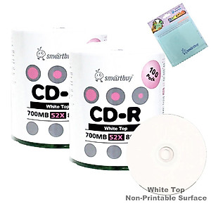 Smartbuy 200-disc 700mb/80min 52x CD-R White Top Blank Recordable Disc + Free Micro Fiber Cloth
