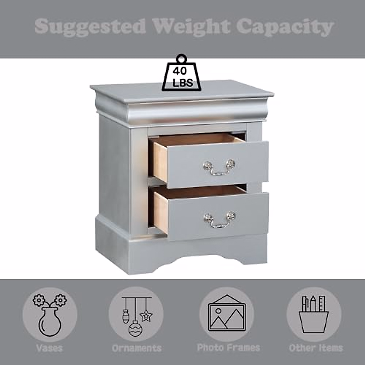 Acme Louis Philippe Nightstand in Platinum