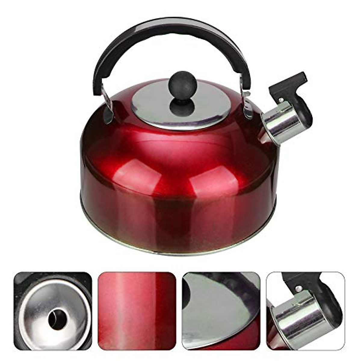 OUSIKA Tea Pot 2L Whistling Tea Kettle for Stove Stainless Steel Stovetop Tea Pots Boiling Water Pot with Universal Base for Induction | Gas | Electric | Halogen | Radiant, Red Vintage Decor Kettle (