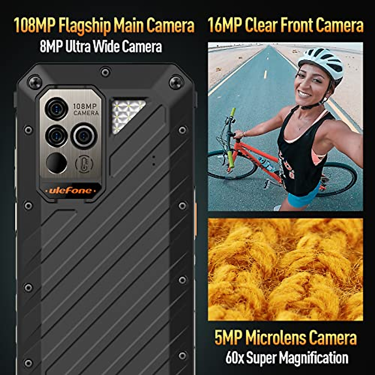 Ulefone Power Armor 19 Rugged Smartphone(2023 New), Temperature Measurement 108MP Main Camera, 17GB+256GB MTK Helio G99, 9600mAh Battery 66W Fast Charge, 6.52” FHD+ Corning Gorilla Screen, Android 12