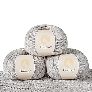 Gisimo 100% Inner Mongolian Cashmere Yarn, 6-Ply Luxurious and Soft Yarn for Hand Knitting & Crocheting (Light Gray, 3 Balls)