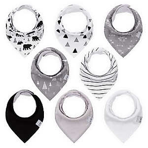 Pondering Pine Organic Baby Bandana Drool Bibs with Bag - Baby Bear Bandana Bibs for Boy or Girl - XLarge Soft Spit Up Drooling and Teething Bib, Extra Absorbent, Woodland Nursery, 8 Pack