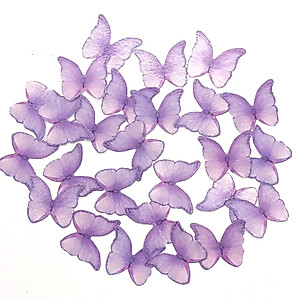 GEORLD Edible Wafer Paper Butterflies Set of 48 Purple Cake Decorations, Cupcake Topper