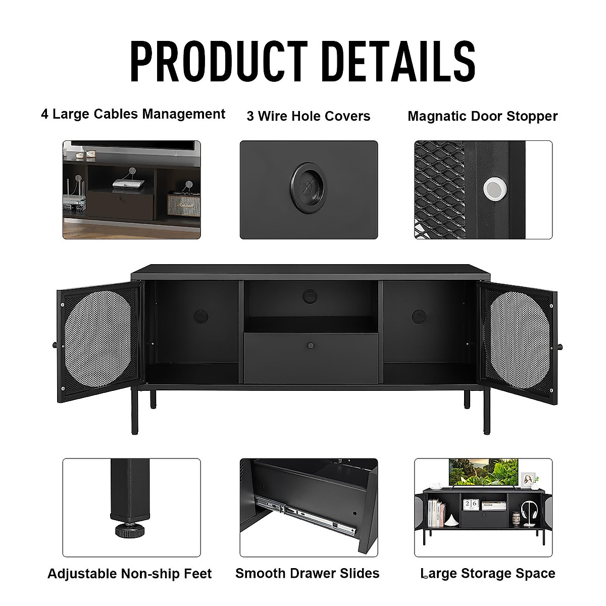 TV Stand Retro Record Cabinet Metal Storage Cabinet Cupboard Console Table Entertainment Center with Storage Cabinet Sideboard Buffet tv Stand Metal Locker Media Entertainment Center with Cable Hole