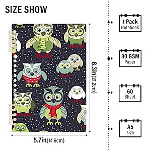 SPRIPORT Christmas Night Owls Spiral Journal Notebook for Women Men A5 Memo Notepad Sketchbook with Durable Hardcover & 60 Pages Diary Spiral Book for Journaling Boys Grils Study Notes Work School