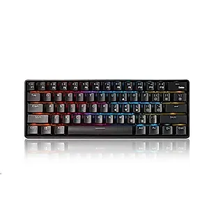 DGG YK600 RGB 60% Compact Mechanical Keyboard,Wired and Wireless Dual Mode61 Keys Mini Gaming Office Red Switches Keyboard with 1850mA Rechargeable Battery for Windows/MacOS/Android System, Black