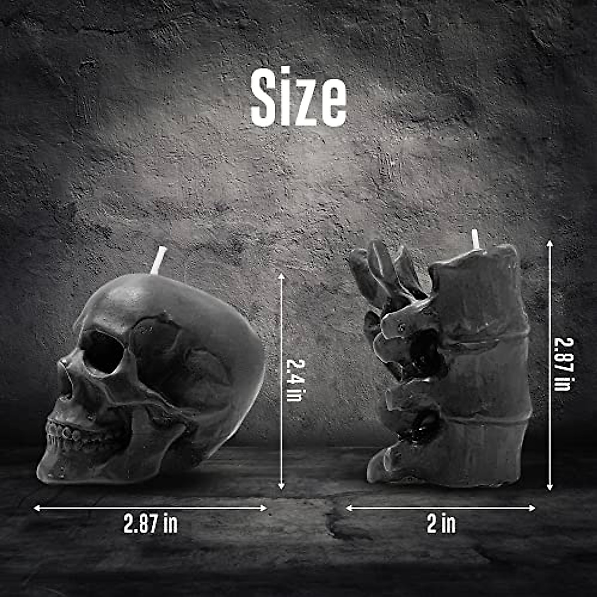 ASTROCUS Gothic Candle Set - Black Skull Candle - Spine Candle - Gothic Halloween Decor Interior - Black Gothic Candle - Horror Decor - Spooky Bathroom Decor - Black Candle