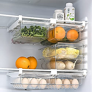 2 Pack Fridge Drawer Organizer, Pull-outrefrigerator Vegetable Drawer Box & Egg Drawer for Refrigerator, Reusable Fruit Storage Containers for Fridge, Multifunctional Food Fridge Organizer