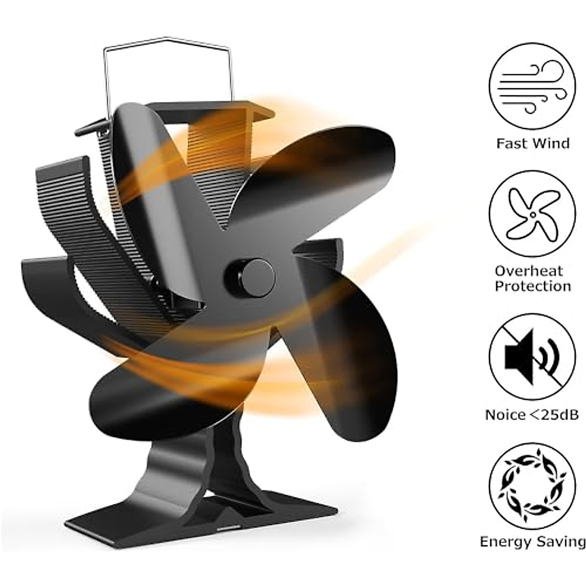 Signstek Heat Powered Wood Stove Fan for Wood/Log Burner/Fireplace/Heater, Non Electric, Quiet, Eco Friendly Black Stove Fans, Circulating Warm Air Saving Fuel, 4 Blades Upgrade Design