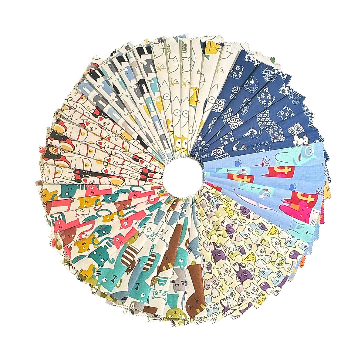 48pcs Cat Charm Packs Fabric Squares 5" x 5",Quilting Cotton Fabric Bundles Precut Fabric Pathwork for Quilting,Sewing and Scrapbooking(Cat Theme)