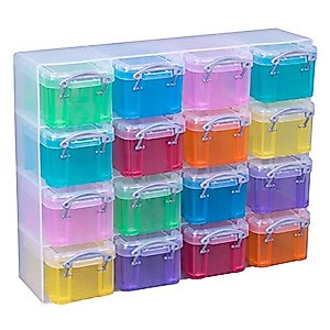 Really Useful Organiser, 16 x 0.14 Litre Storage Boxes in a Clear Plastic Organiser and Assorted Coloured Boxes